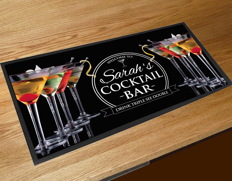 Personalised bar runner mat - with any name cocktail Home Bar runner ...