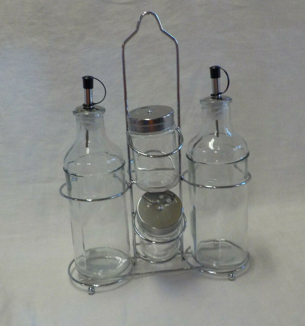 Circleware Social 5 Pc Cruet Set W Caddy NIB Oil & Vingear Cruets Salt ...