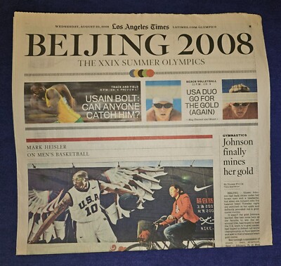 Los Angeles Times August 20. 2008; Beijing 2008 XXIX Summer Olympics ...