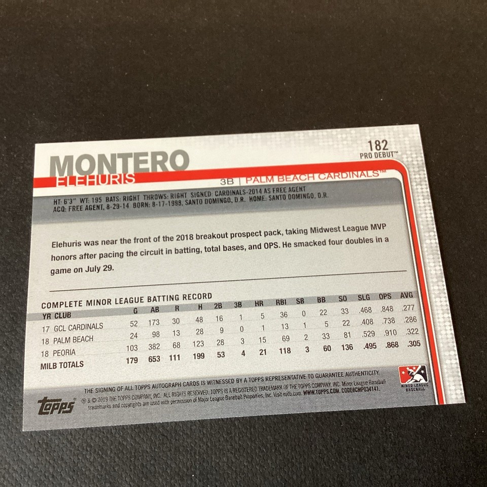 2019 Topps Pro Debut Auto Elehuris Montero #182 Auto St Louis Cardinals ...