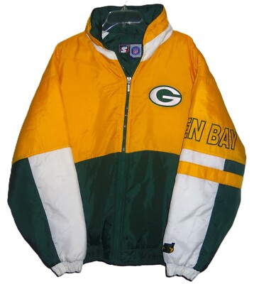 VINTAGE 90's GREEN BAY PACKERS NFL THROWBACK STARTER JACKET W/ ROLL UP ...