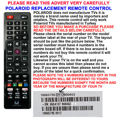POLAROID REMOTE CONTROL A REPLACEMENT THAT WORKS SELECTED LCD/LED ...