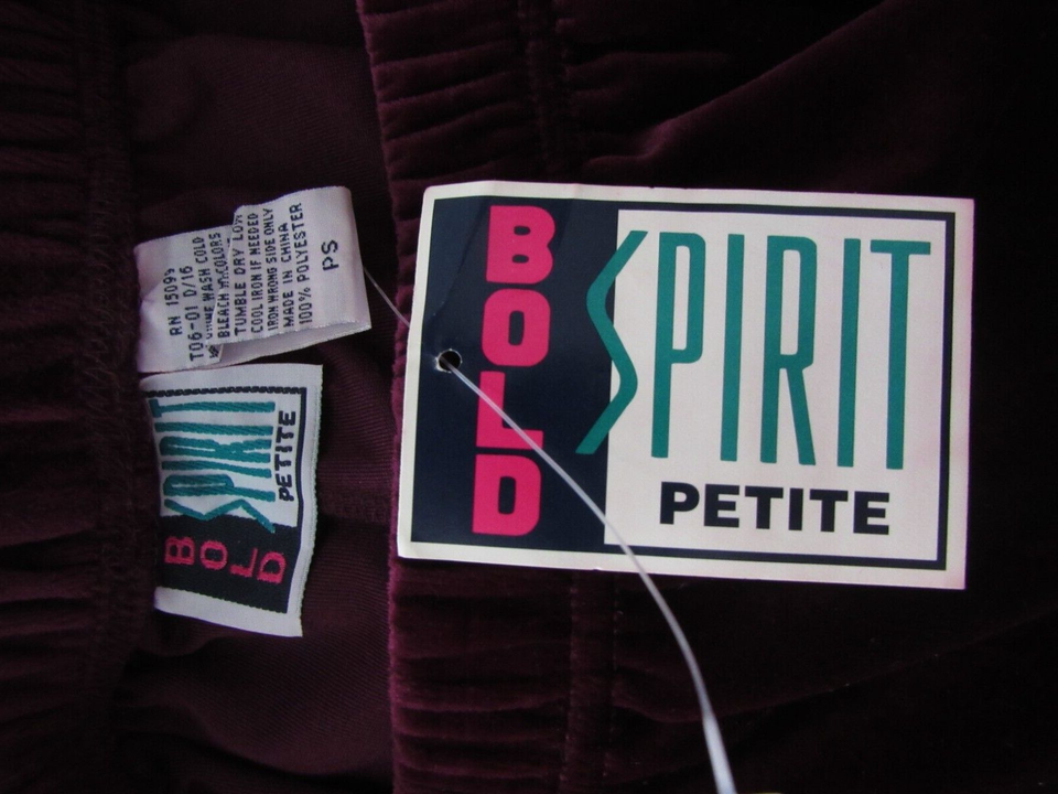 VTG Bold Spirit Petite Velour Pull-On Pants Wine Burgundy PS Tapered ...