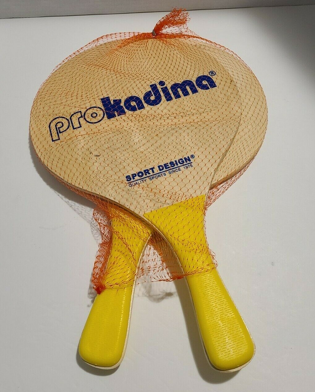Vintage Wooden Beach Paddles with Yellow Rubber Grip Pro Kadima Set of ...