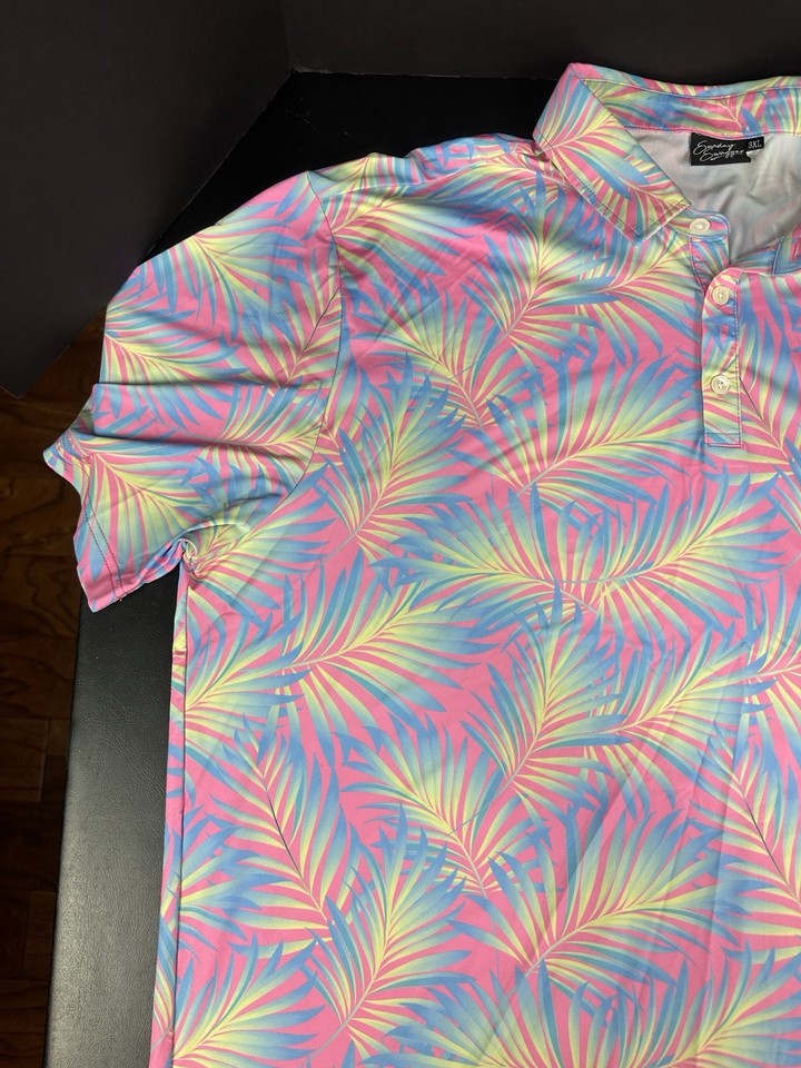 SUNDAY SWAGGER Golf Polo Shirt Men 3XL MALDIVES Floral Short Sleeve Arm ...