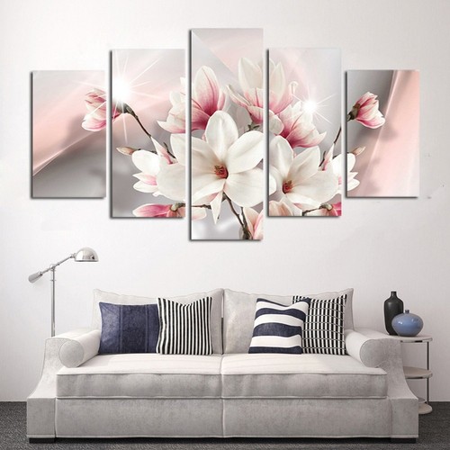 Modern Floral Print Flower Canvas Art Five-panel Composition Living ...
