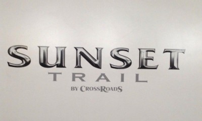 SUNSET TRAIL BY CROSSROADS RV DECAL 43x11 LOGO BLACK WHITE SILVER ...