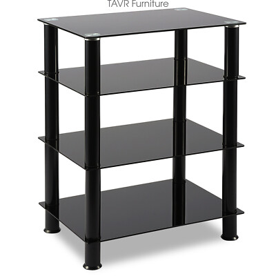 4-Tiers Media Compontent TV Stand Audio Video Tower Tempered Glass ...