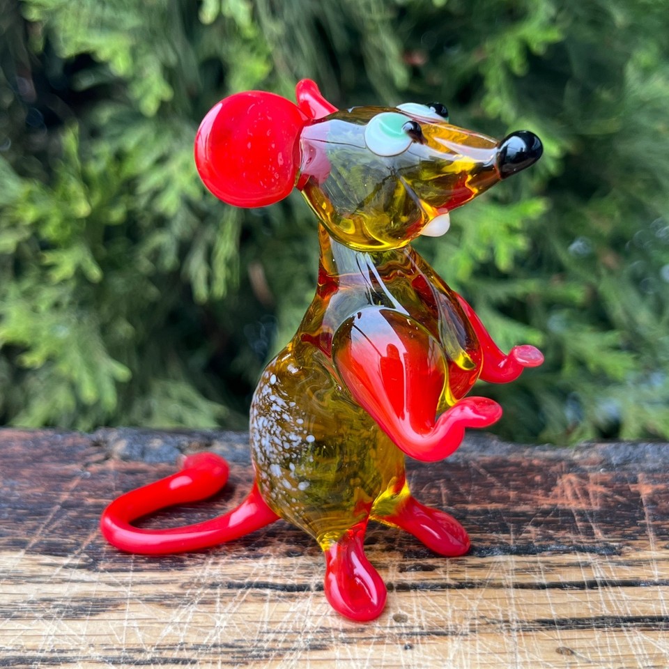 Red Glass Mouse Figurine Blown Sculpture | Murano Glass Miniature ...