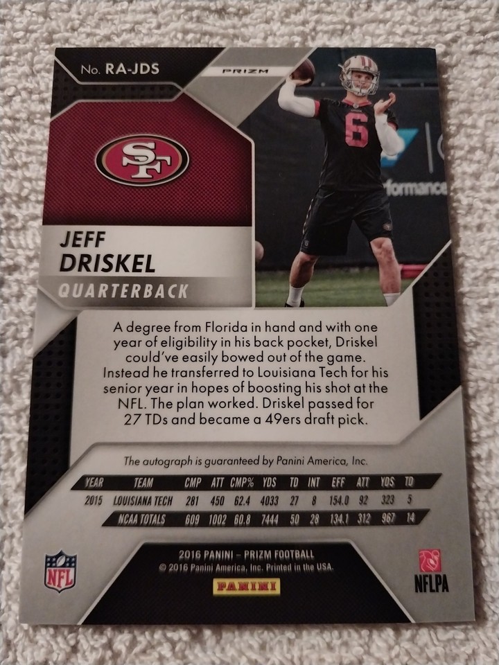 2016 JEFF DRISKEL PANINI PRIZM GREEN AUTOGRAPHED AUTO ROOKIE CARD RC # ...