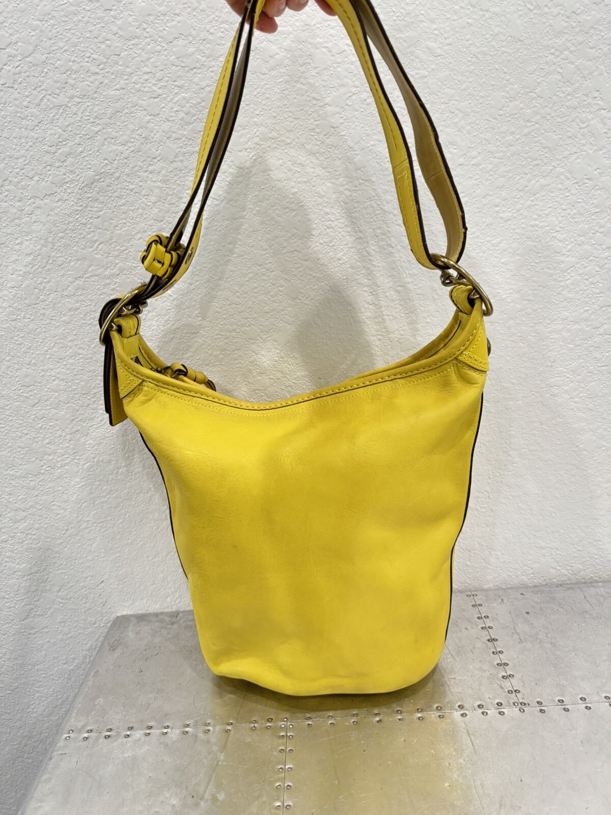 Vintage Coach Duffle Sac Bucket Bag Yellow Leather S… - Gem