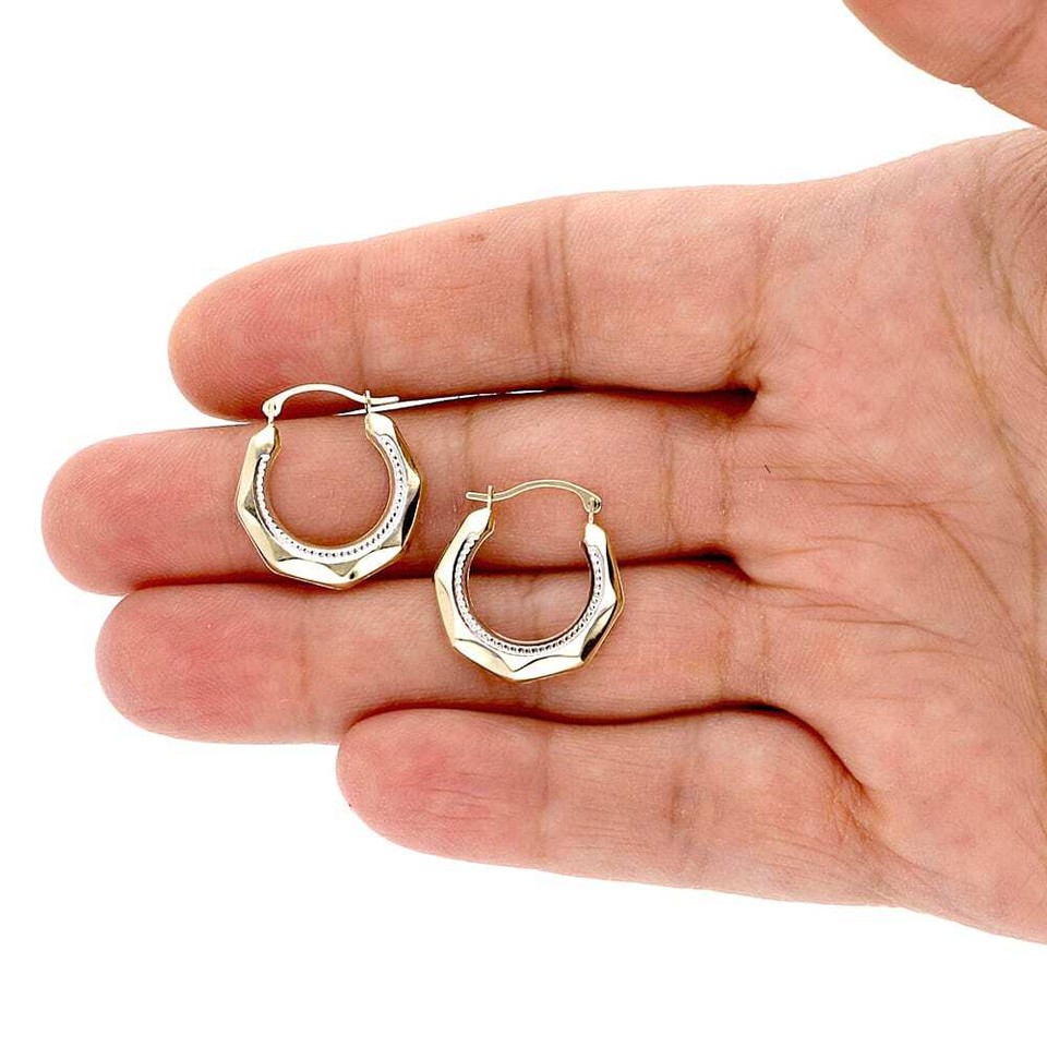 14K Gold Yellow White Milgrain Creole Style Hinged Snapback Hoop ...