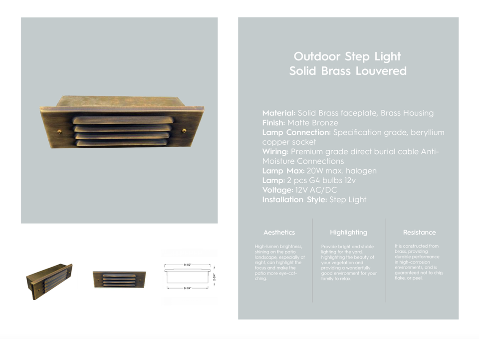 Outdoor Step Light Louvered Brass Faceplate Brass Box LED Low Voltage ...