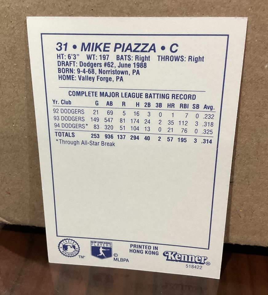 MIKE PIAZZA 1995 KENNER STARTING LINEUP CARD - LOS ANGELES DODGERS | eBay