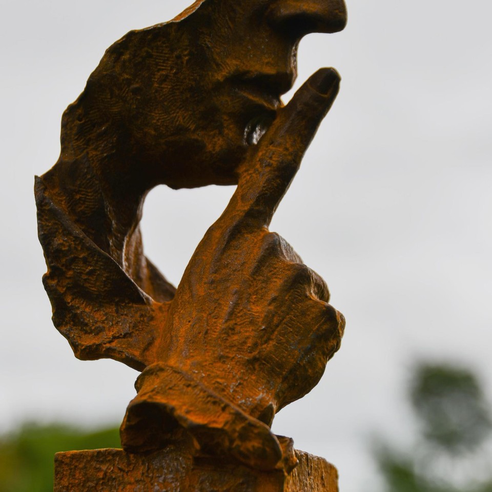 Rustic Cast Iron Abstract "Shushing" Head Bust Garden Sculpture | eBay
