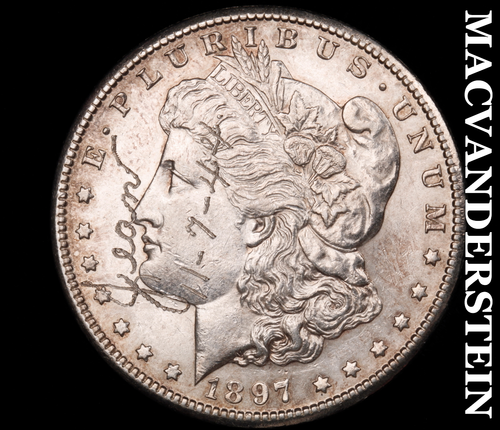 1897-S Morgan Dollar - Engraved "Jean 11-7-44" - Almost Uncirculated # ...