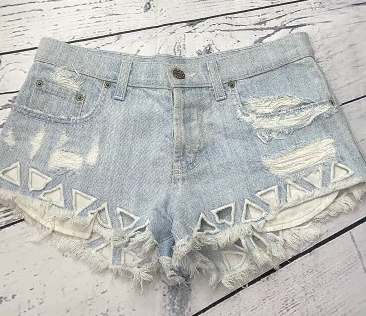 LF Carmar Triangle Cutout Denim Distressed Shorts Siz… - Gem