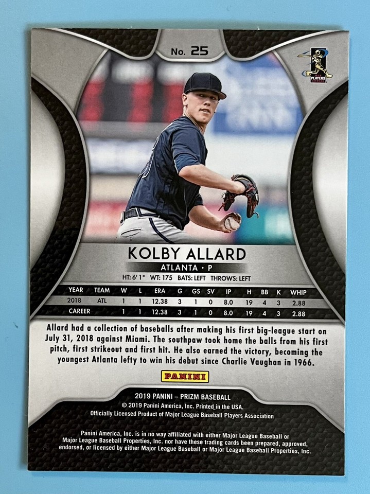 2019 Panini Prizm Kolby Allard #25 Rookie Card RC Atlanta Braves | eBay