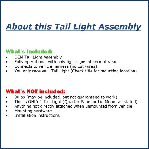 2018-2022 Honda Accord LH Driver Quarter Panel Mounted Tail Light Lamp ...