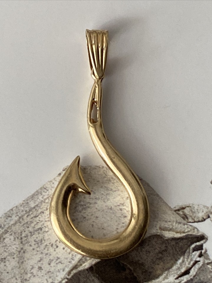 Vintage 14K Yellow Gold Fish Hook Pendant | eBay
