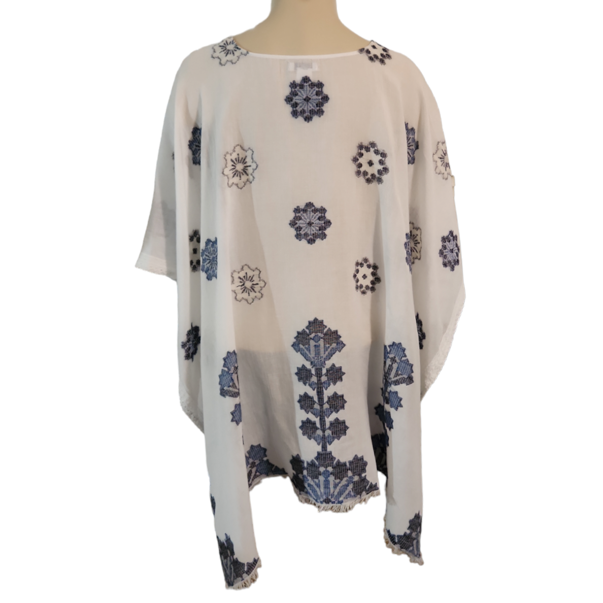 J. Jill Ocean Breeze Jacquard Poncho Top Overlay OS White Blue ...