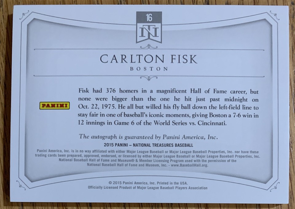 Carlton FISK🔥2015 Panini National Treasures Game Ball Signatures AUTO ...