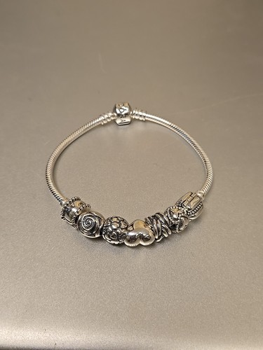 NEW Pandora 7.5 "Sterling Bracelet w 7 ALE 925 CHARMS NEVER WORN. Orig ...