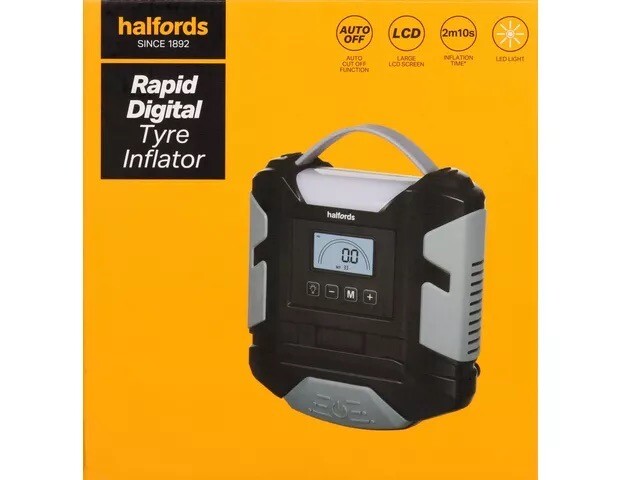 Halfords Digital car van Tyre air pump Inflator, lcd Including Case. 3m ...
