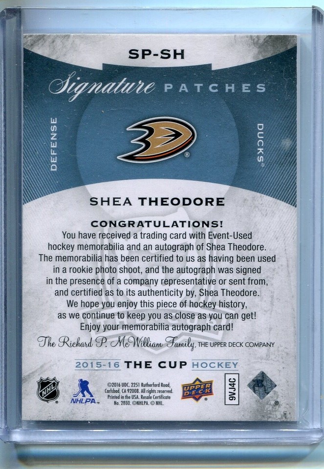 2015-16 The Cup Shea Theodore Auto Signature Patches RC /99 | eBay