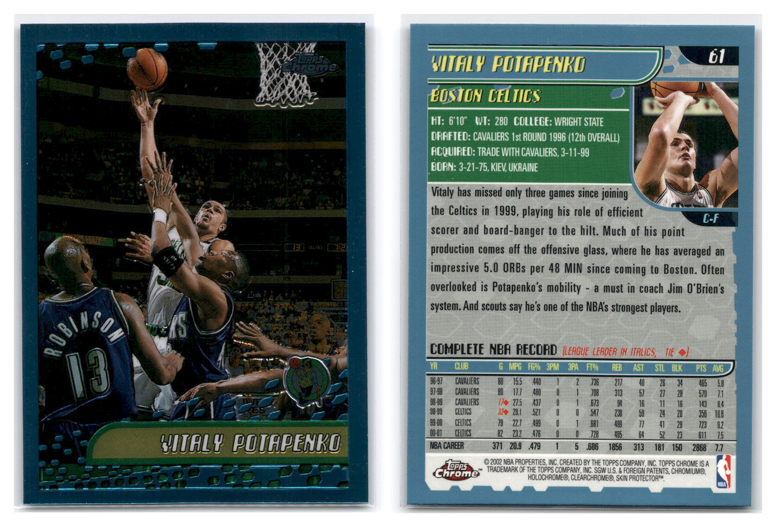 2001-02 Topps Chrome #61 Vitaly Potapenko - Boston Celtics | eBay