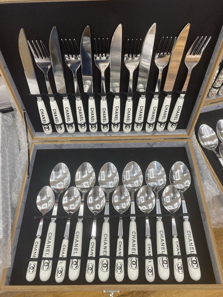 24 Pcs White Stainless Steel Luxury Cutlery Set Stylish Spoon Fork ...