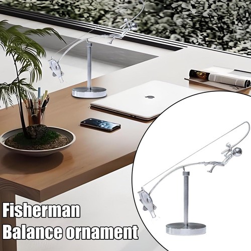 Kinetic Fishing Sculpture - Balance Art Fisherman Balance Desktop ...