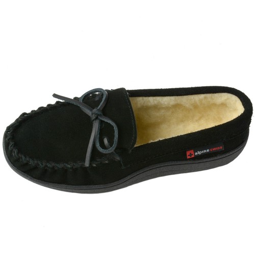 Alpine Swiss Sabine Womens Moccasin Slippers Genuine Suede House Shoe ...