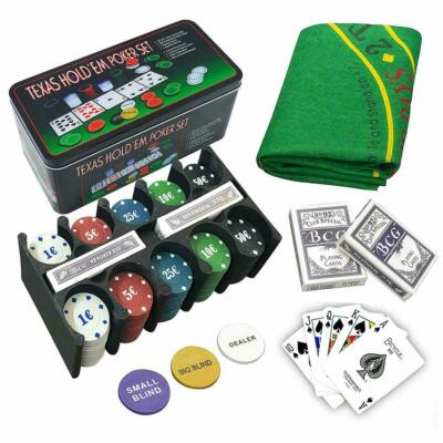 x Set Poker Texas Hold'em Black Jack Panno Carte Chips Fiches Bottone ...