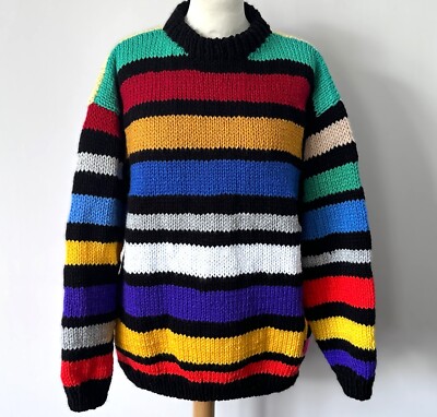 Hand Knitted Multi- Coloured Jumper Designed by Bexknitwear | eBay UK
