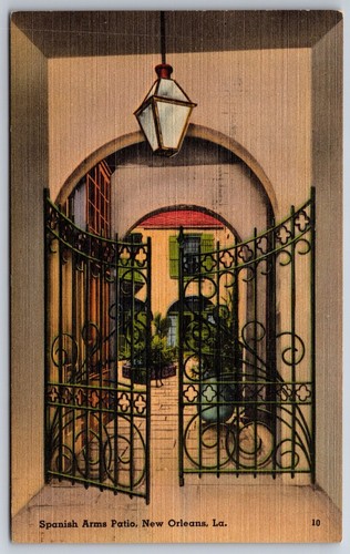 New Orleans Louisiana~Spanish Arms Patio & Gate~Vintage Linen Postcard ...