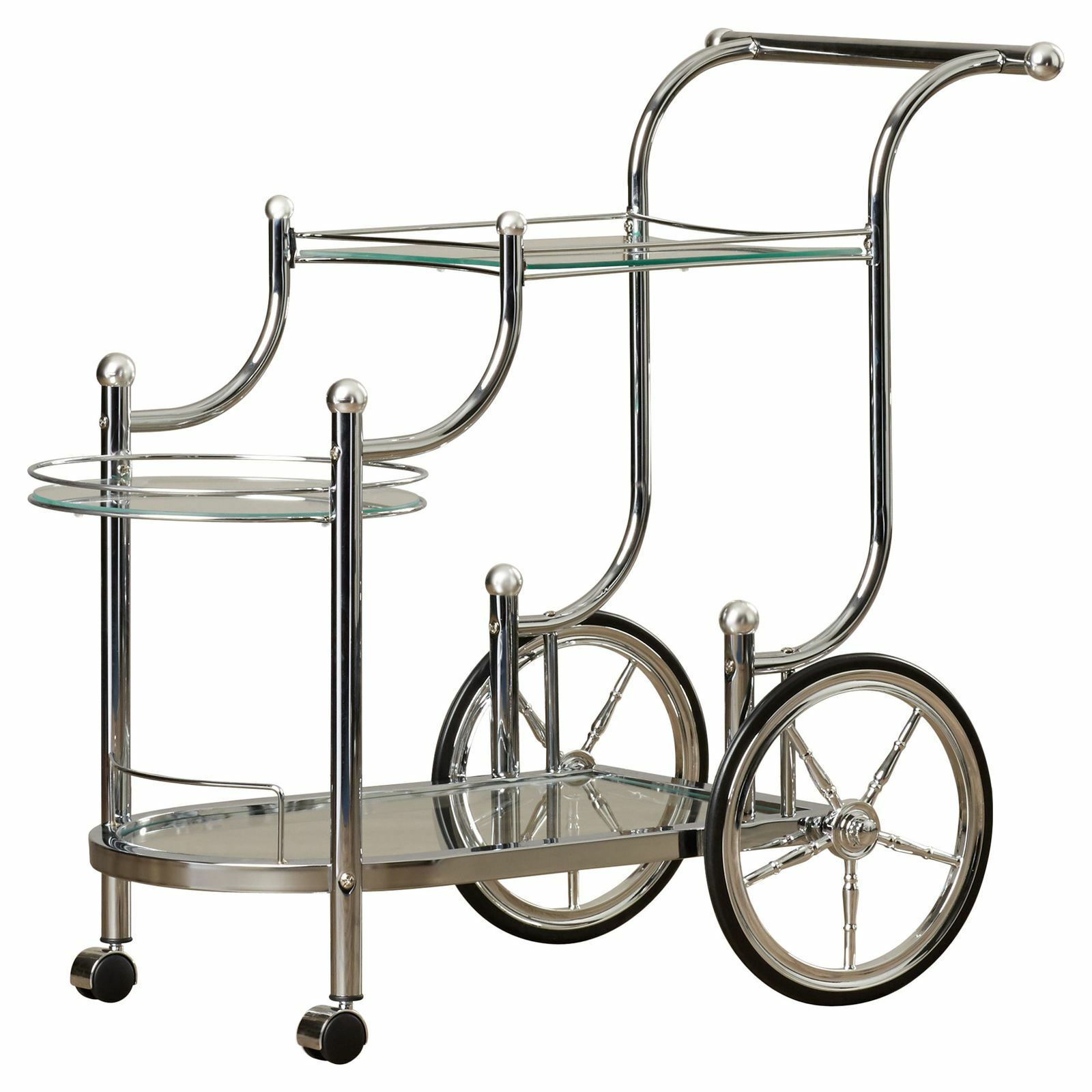 Chrome Glass Metal Beverage Cart Serving Bar Rolling Wine Storage ...