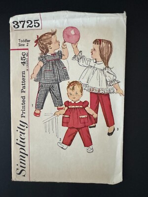 3725 Simplicity Toddler Girl 1950s Sewing Pattern Pants Top Size 2T | eBay