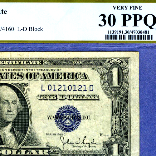 FANCY # 0121-0121 REPEATER serial number 1935C $1 Silver Certificate ...