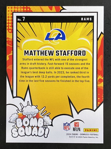 Matthew Stafford 2024 Donruss Football Bomb Squad Los Angeles Rams #7 ...