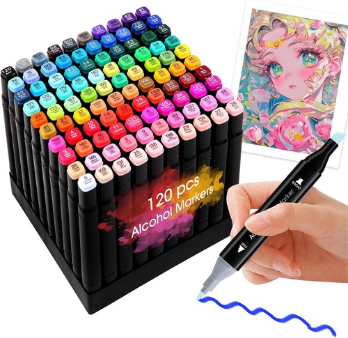 Alcohol Markers Dual Tip Art - 120 Colors Alcohol Based Double Sided ...