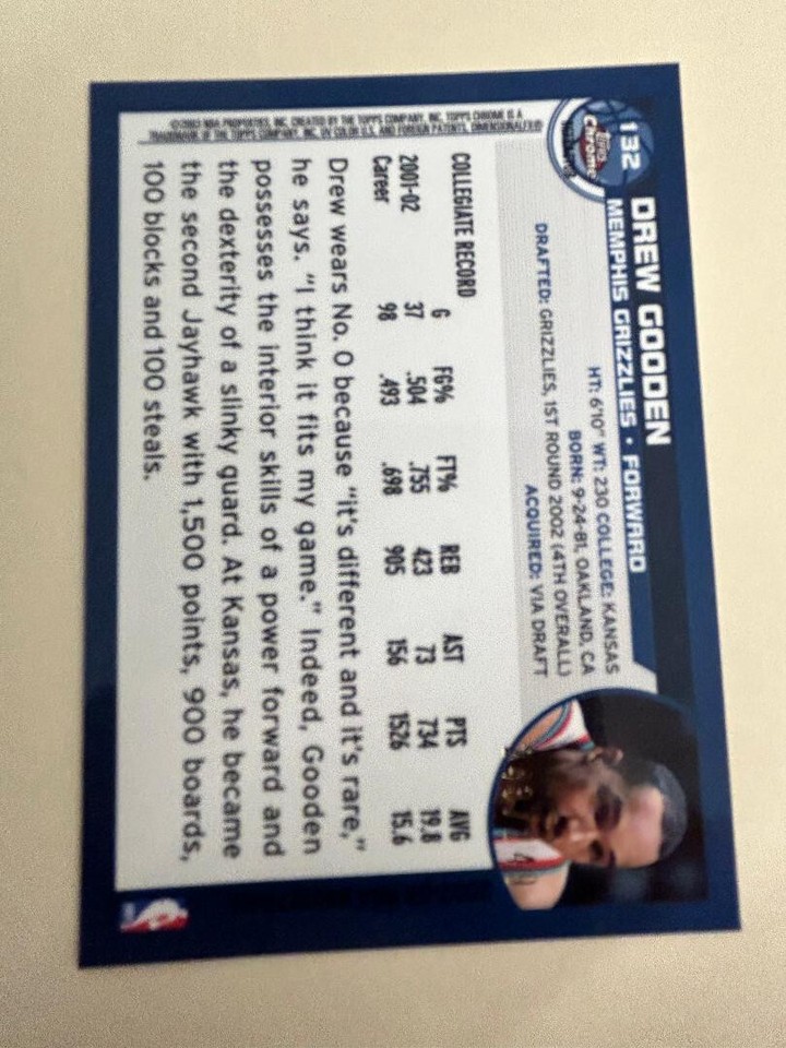 2002-03 Topps Chrome DREW GOODEN White Border Refractor #132 3'd /249 ...