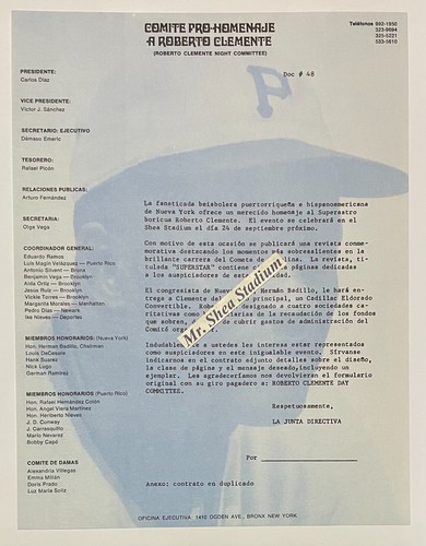 Roberto Clemente Day Letter (In Spanish) at Shea Stadium in 1971 NY ...