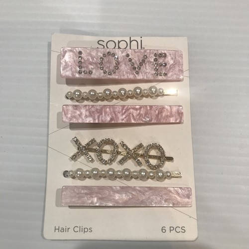 Sophi 6 Pcs Slide On Hair Clips Pink Pearls Love XOXO Rhinestones ...