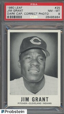 1960 Leaf #25 Jim Grant Indians Dark Cap Correct Photo PSA 8 NM-MT | eBay