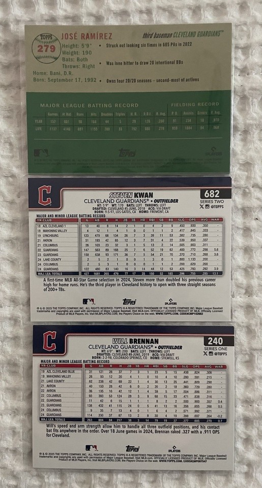 2025 Topps Jose Ramirez Steven Kwan Will Brennan Cleveland Guardians ...