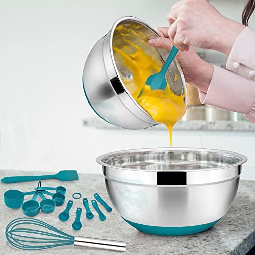 22piece Mixing Bowls With Teal Blue Lids & Accessories Set Stainless ...