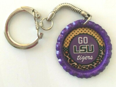 LSU "Go LSU Tigers" Bottle Cap Keychain on silvertone keyring | eBay