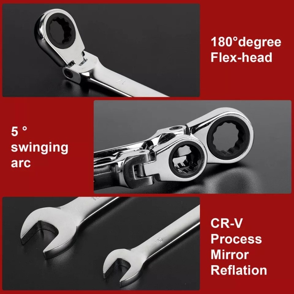 Flexible 180° 6-24mm Ratchet Spanner Combination Different Sizes Tool ...