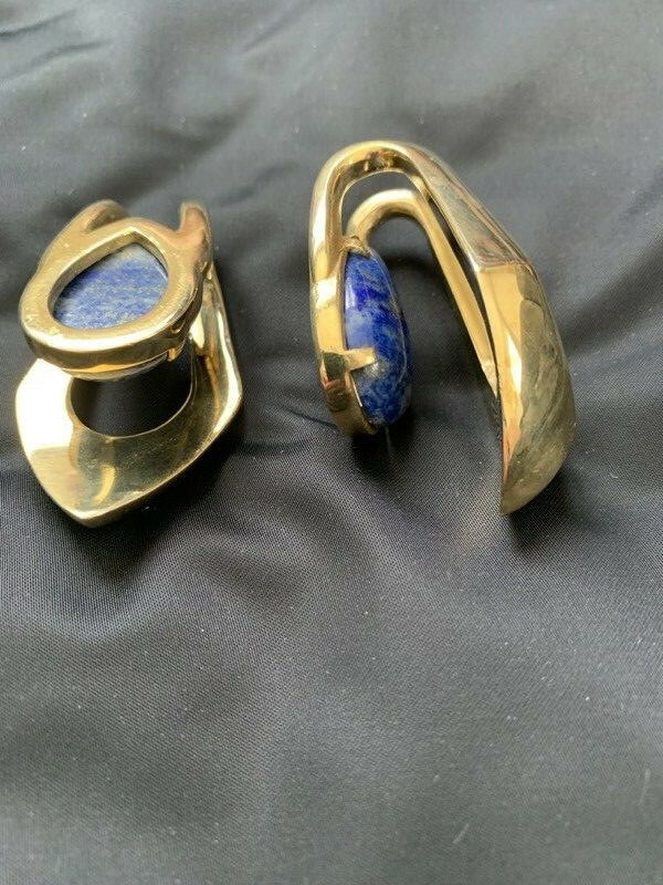 PAIR 3/4" INCH EAR WEIGHTS BRASS & STONE GAUGES EARRINGS PLUGS TALONS ...